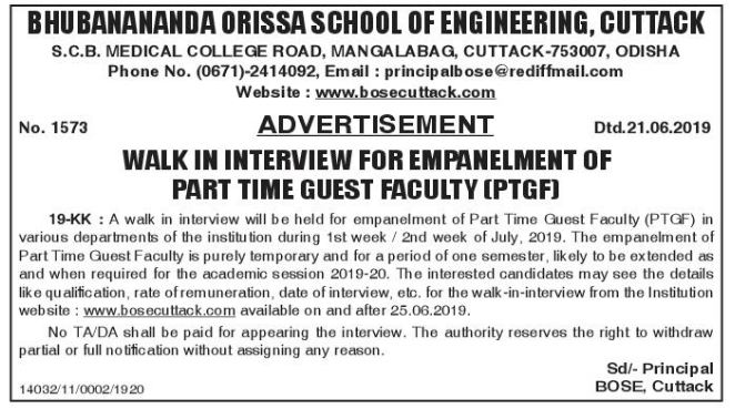 Odisha Jobs - Recruitment At BOSE-Cuttack June-2019